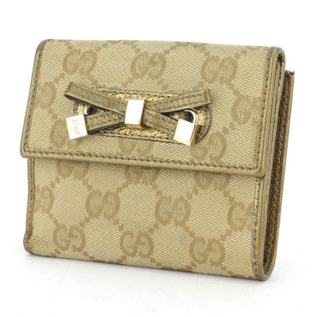 【BIGお買い物ラリー★30%OFFセール中】グッチ GUCCI 二つ折り財布GG柄 ベージュ ゴールド レディース 中古