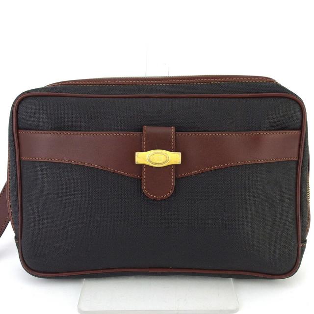 【X'masセール★30%OFF】ダンヒル Dunhill クラッチバッグロゴプレート ブラック ブラウン ゴールド レディース 中古