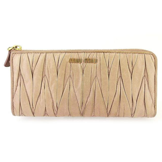 【BIGお買い物ラリー★30%OFFセール中】ミュウミュウ MIUMIU 長財布マテラッセ ベージュ ピンク ゴールド レディース 中古