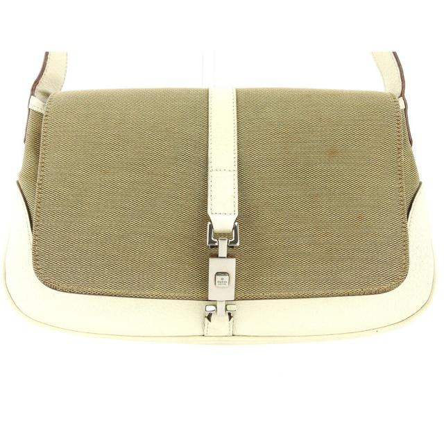【BIGお買い物ラリー★30%OFFセール中】グッチ GUCCI ショルダーバッグジャッキー金具 ベージュ ブラウン ホワイト 白 シルバー レディース 中古