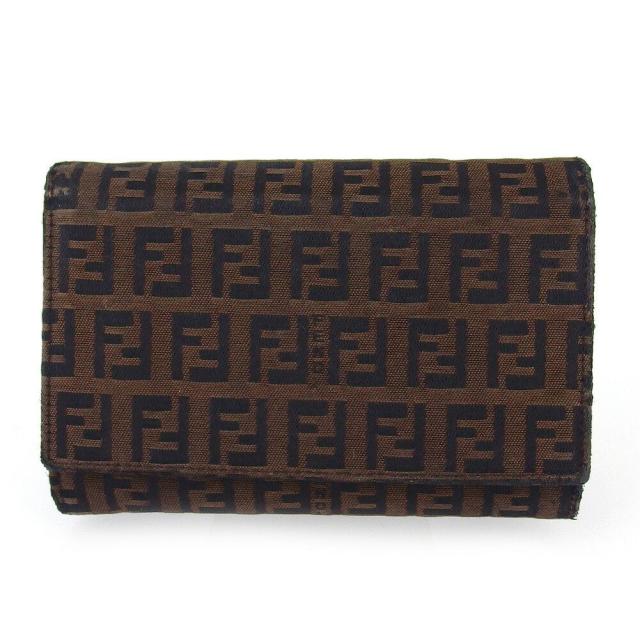 【BIGお買い物ラリー★30%OFFセール中】フェンディ FENDI 長財布ズッキーノ ブラウン ブラック シルバー レディース 中古