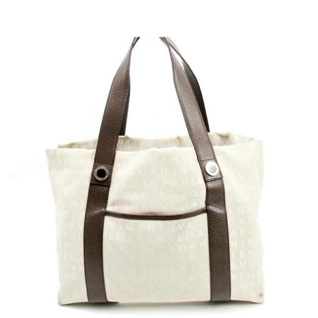 【BIGお買い物ラリー★30%OFFセール中】ブルガリ BVLGARI トートバッグロゴマニア ベージュ ブラウン レディース 中古