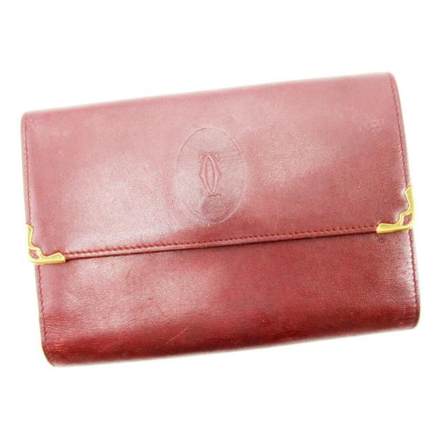 【BIGお買い物ラリー★30%OFFセール中】カルティエ CARTIER 二つ折り財布マストライン ボルドー レディース 中古