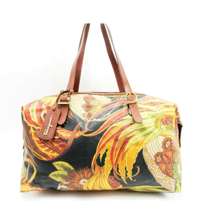 【BIGお買い物ラリー★30%OFFセール中】サルヴァトーレフェラガモ Salvatore Ferragamo ボストンバッグガンチーニ ブラック　オレンジ　ブラウン レディース 中古