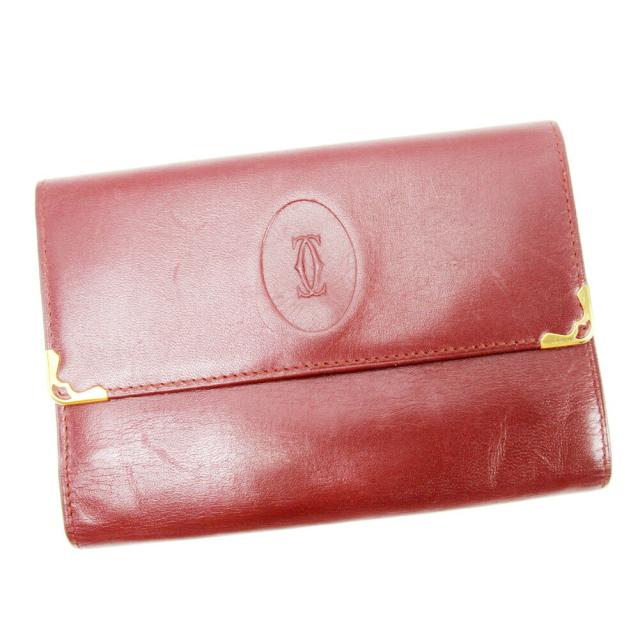 【BIGお買い物ラリー★30%OFFセール中】カルティエ CARTIER 二つ折り財布マストライン ボルドー レディース 中古