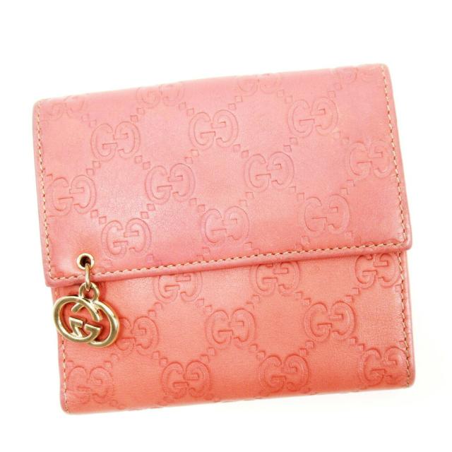 【BIGお買い物ラリー★30%OFFセール中】グッチ GUCCI 二つ折り財布グッチシマ ピンク レディース 中古