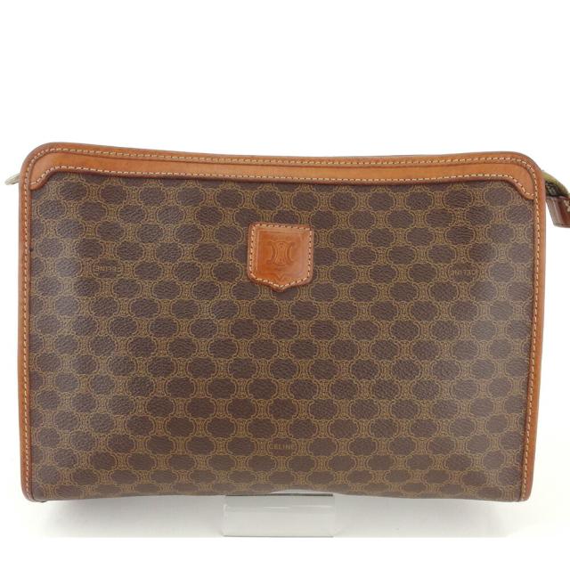 【BIGお買い物ラリー★30%OFFセール中】セリーヌ CELINE クラッチバッグマカダム ブラウン ベージュ ゴールド レディース 中古