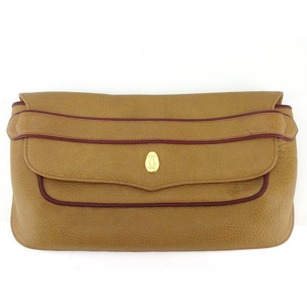 【BIGお買い物ラリー★30%OFFセール中】カルティエ CARTIER クラッチバッグマストライン ベージュ ボルドー ゴールド レディース 中古