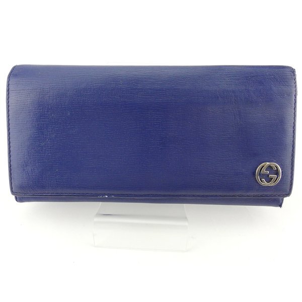 【BIGお買い物ラリー★30%OFFセール中】グッチ GUCCI 長財布チェルシー インターロッキングG ブルー シルバー系 レディース 中古