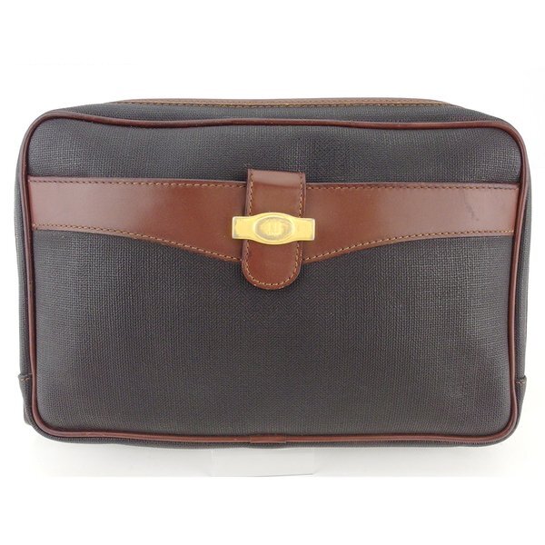 【BIGお買い物ラリー★30%OFFセール中】ダンヒル Dunhill クラッチバッグヘリンボーン ブラック ブラウン ゴールド レディース 中古