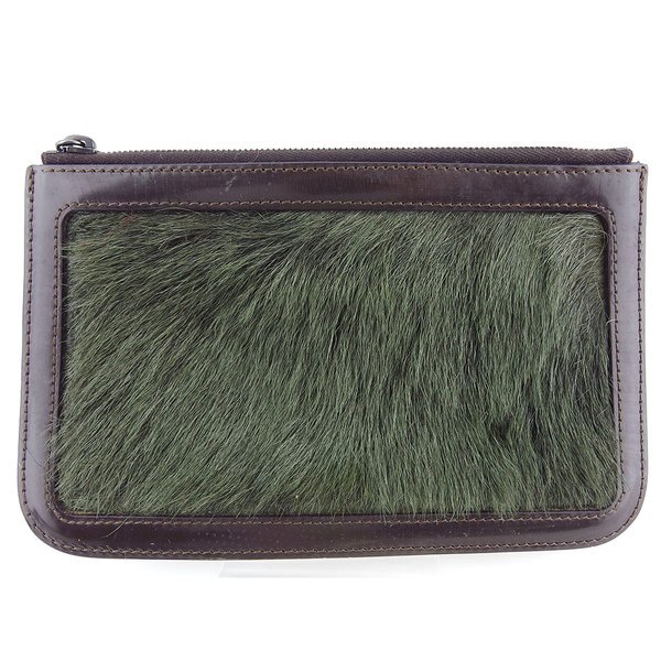 【BIGお買い物ラリー★30%OFFセール中】セリーヌ CELINE ポーチファーコンビ グリーン ブラウン レディース 中古