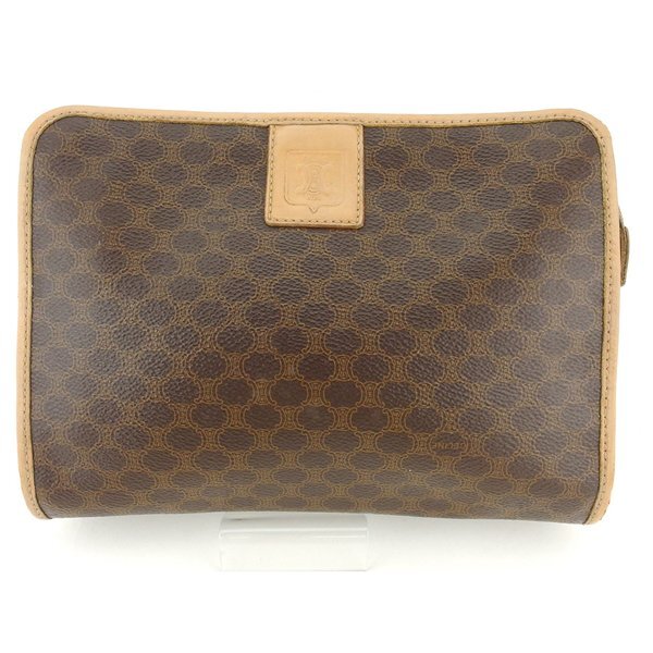 【BIGお買い物ラリー★30%OFFセール中】セリーヌ CELINE クラッチバッグマカダム ブラウン ベージュ レディース 中古