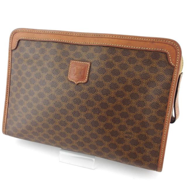 【BIGお買い物ラリー★30%OFFセール中】セリーヌ CELINE クラッチバッグマカダム ブラウン ベージュ ゴールド レディース 中古