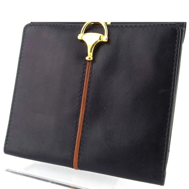 【BIGお買い物ラリー★30%OFFセール中】グッチ GUCCI 二つ折り財布ホースビット オールドグッチ ブラック ブラウン ゴールド レディース 中古