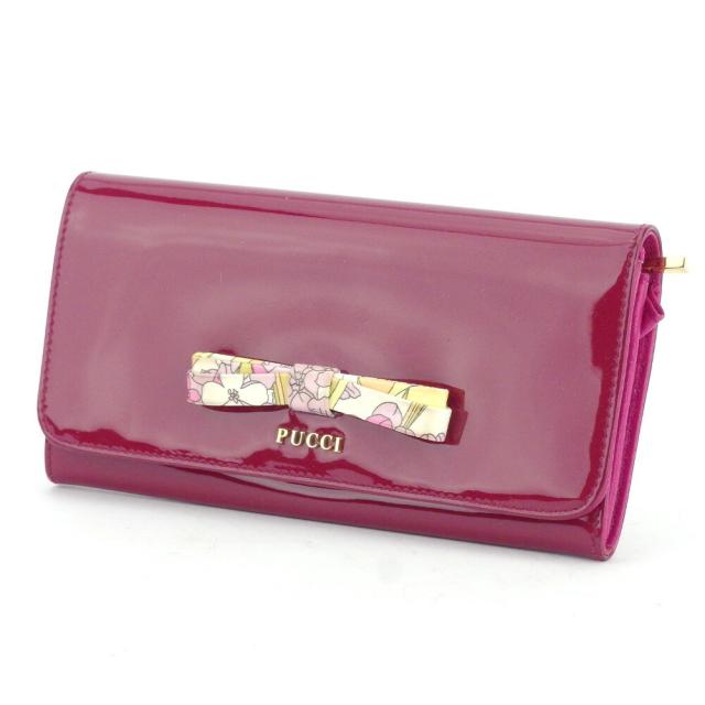 【BIGお買い物ラリー★30%OFFセール中】エミリオプッチ Emilio Pucci 長財布リボン ピンク ゴールド系 レディース 中古
