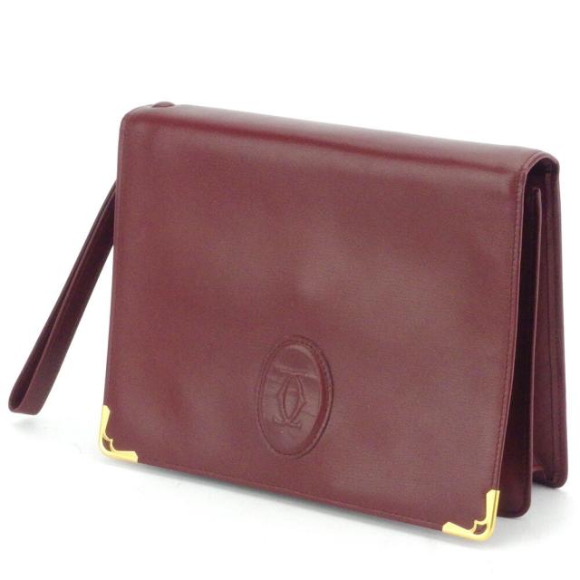 【BIGお買い物ラリー★30%OFFセール中】カルティエ CARTIER クラッチバッグマストライン ボルドー ゴールド レディース 中古