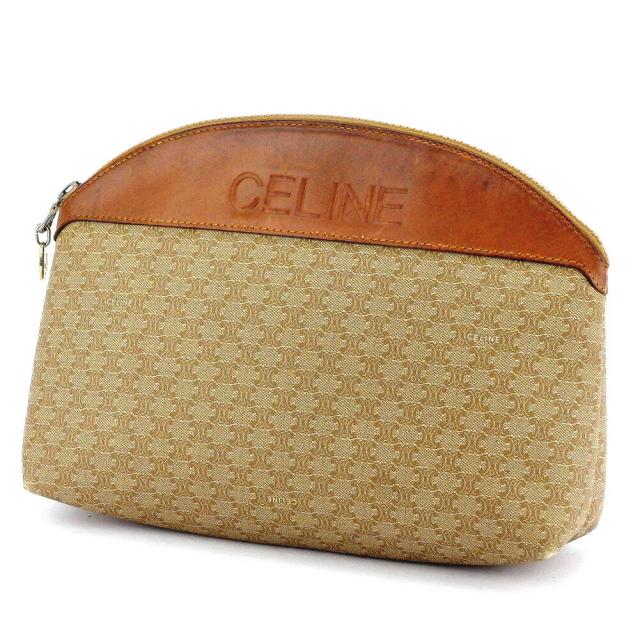 【BIGお買い物ラリー★30%OFFセール中】セリーヌ CELINE クラッチバッグマカダム ベージュ ブラウン ゴールド レディース 中古