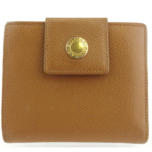 【BIGお買い物ラリー★30%OFFセール中】ブルガリ BVLGARI 二つ折り財布ロゴボタン ブラウン ゴールド レディース 中古