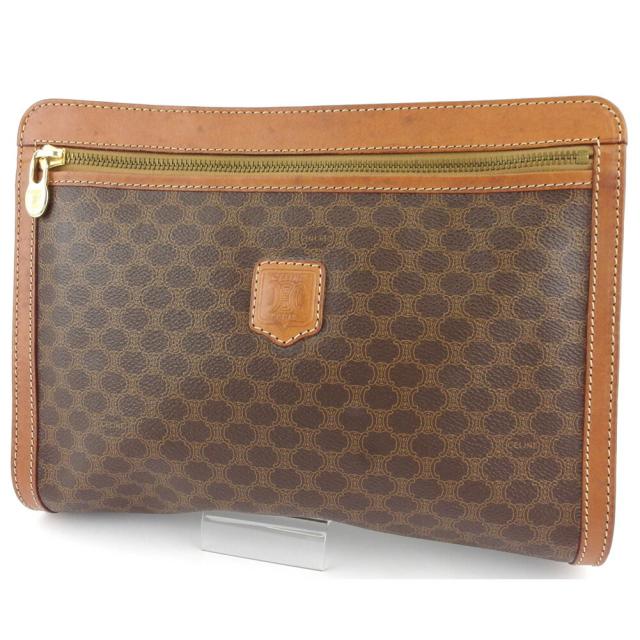 【BIGお買い物ラリー★30%OFFセール中】セリーヌ CELINE クラッチバッグマカダム ブラウン ベージュ ゴールド レディース 中古
