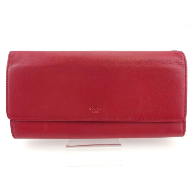 【BIGお買い物ラリー★30%OFFセール中】セリーヌ CELINE 長財布ロゴ レッド ゴールド レディース 中古