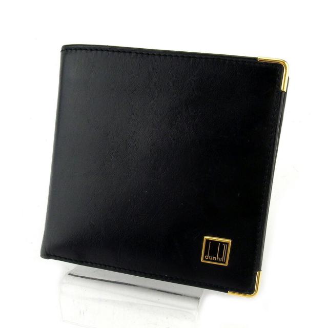 【BIGお買い物ラリー★30%OFFセール中】ダンヒル Dunhill 二つ折り財布ロゴプレート ブラック ゴールド レディース 中古