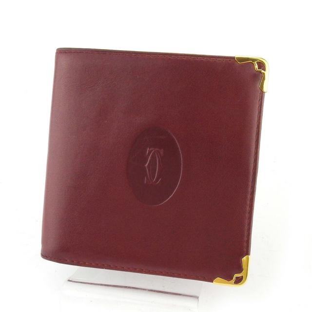 【BIGお買い物ラリー★30%OFFセール中】カルティエ CARTIER 二つ折り財布マストライン ボルドー ゴールド レディース 中古