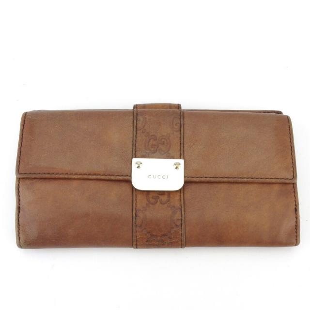 【BIGお買い物ラリー★30%OFFセール中】グッチ GUCCI 長財布グッチシマ ブラウン レディース 中古