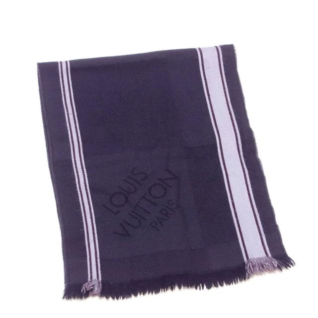 【X'masセール★30%OFF】ルイ・ヴィトン LOUIS VUITTON マフラーロゴ ブラック グレー 灰色系 レディース 中古