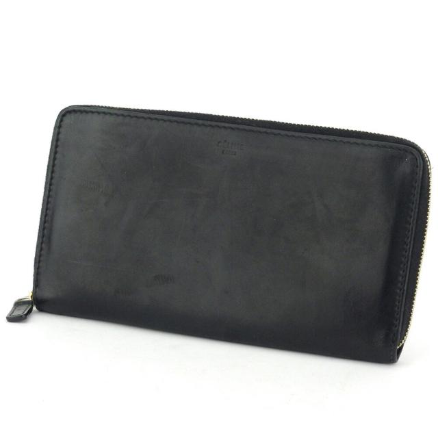 【BIGお買い物ラリー★30%OFFセール中】セリーヌ CELINE 長財布ロゴ ブラック ゴールド レディース 中古