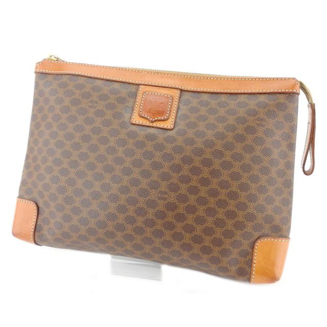 【BIGお買い物ラリー★30%OFFセール中】セリーヌ CELINE クラッチバッグマカダム ブラウン ベージュ ゴールド レディース 中古
