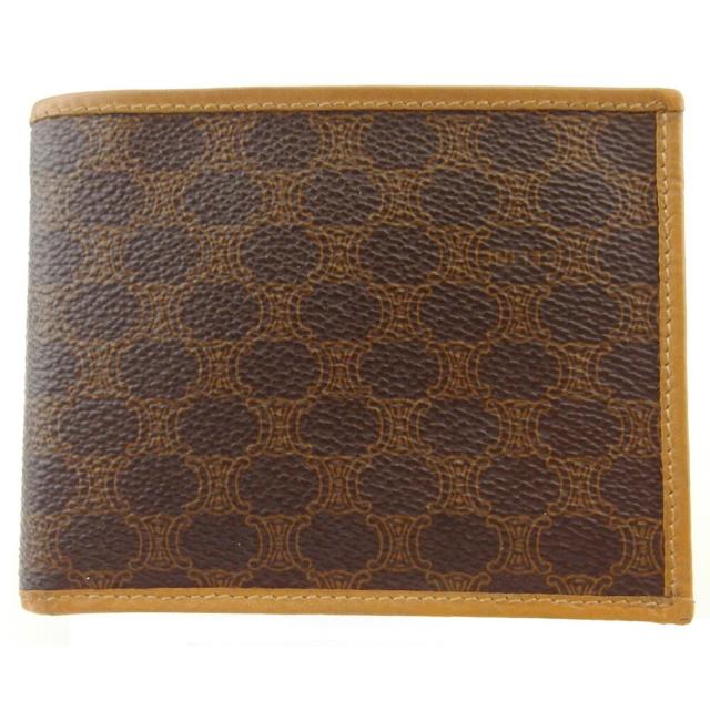 【BIGお買い物ラリー★30%OFFセール中】セリーヌ CELINE 二つ折り財布マカダム ブラウン ベージュ レディース 中古