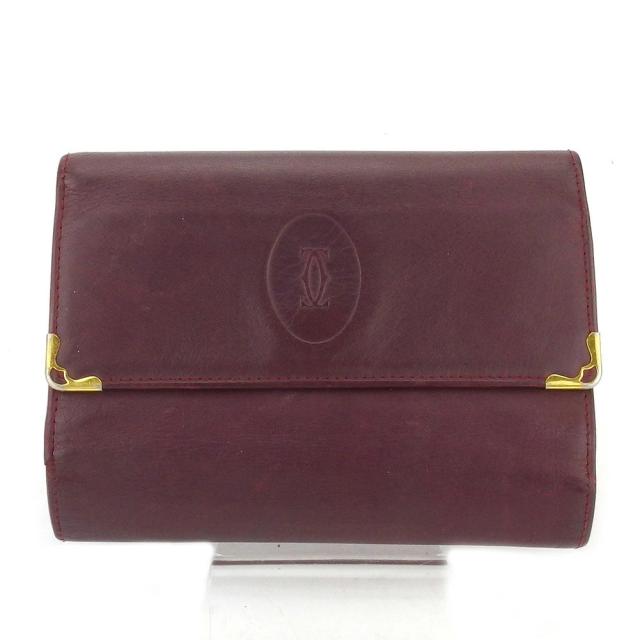 【BIGお買い物ラリー★30%OFFセール中】カルティエ CARTIER 三つ折り財布マストライン ボルドー レディース 中古