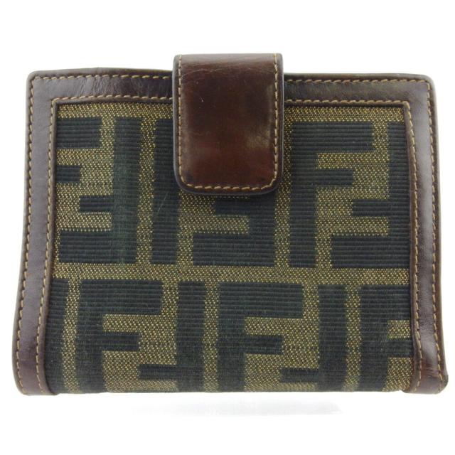 【BIGお買い物ラリー★30%OFFセール中】フェンディ FENDI 二つ折り財布ズッカ ブラウン ブラック ベージュ レディース 中古