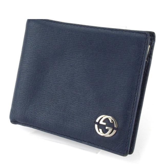 【BIGお買い物ラリー★30%OFFセール中】グッチ GUCCI 二つ折り財布 ネイビー レディース 中古