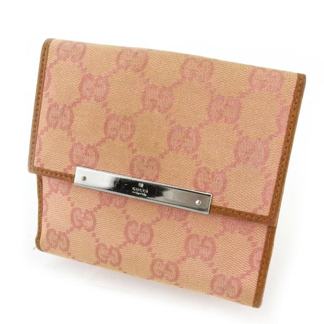 【BIGお買い物ラリー★30%OFFセール中】グッチ GUCCI 二つ折り財布GG柄 ピンク　ブラウン レディース 中古