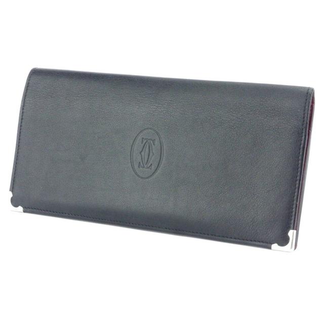 【X'masセール★30%OFF】カルティエ CARTIER 札入れカボション ブラック ボルドー シルバー レディース 中古