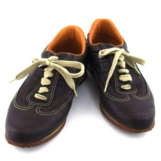 【BIGお買い物ラリー★30%OFFセール中】エルメス HERMES スニーカークイック ♯35ハーフ ローカット ブラウン ベージュ レディース 中古