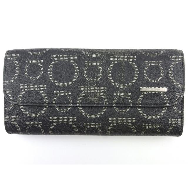 【BIGお買い物ラリー★30%OFFセール中】サルヴァトーレフェラガモ Salvatore Ferragamo 長財布ガンチーニ柄 ブラック シルバー レディース 中古