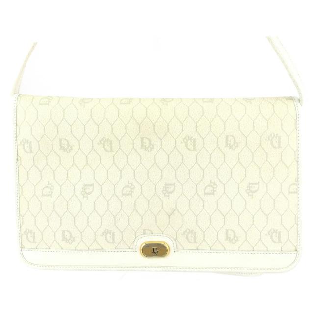 【X'masセール★30%OFF】ディオール Dior ショルダーバッグハニカム 2WAY クラッチバッグ ホワイト 白 グレー 灰色 ゴールド レディース 中古