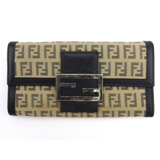 【BIGお買い物ラリー★30%OFFセール中】フェンディ FENDI 長財布ズッキーノ ベージュ ブラック レディース 中古