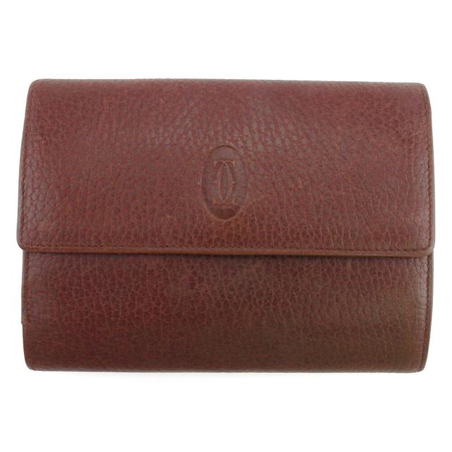 【BIGお買い物ラリー★30%OFFセール中】カルティエ CARTIER 三つ折り財布マストライン ボルドー ゴールド レディース 中古