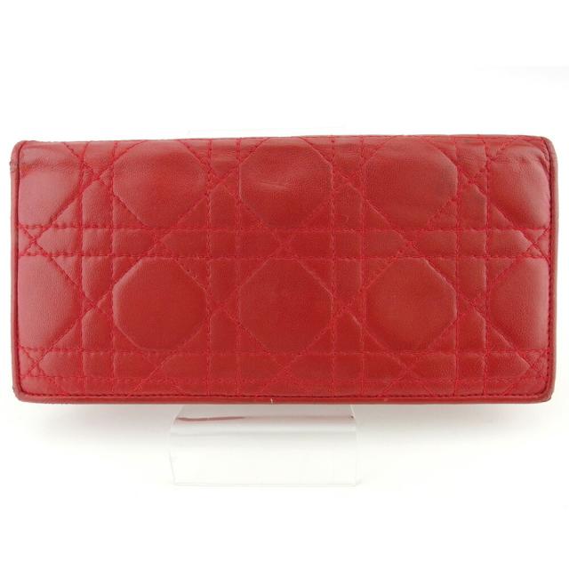 【BIGお買い物ラリー★30%OFFセール中】ディオール Dior 長財布レディディオール カナージュステッチ レッド ゴールド レディース 中古