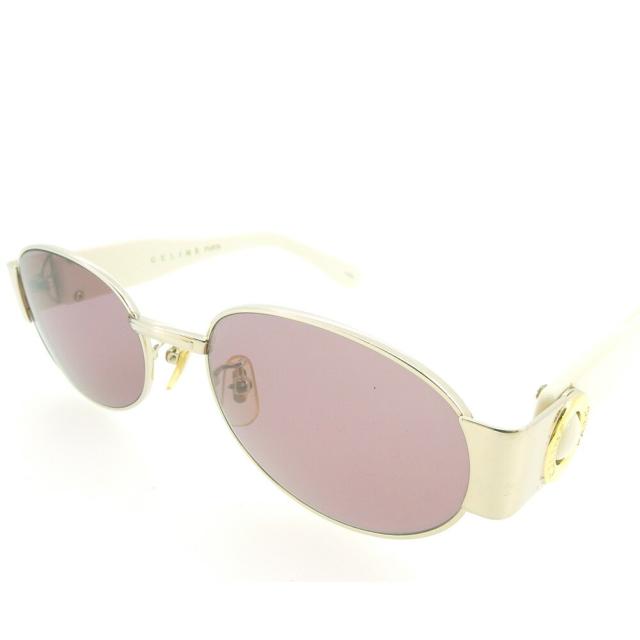 【BIGお買い物ラリー★30%OFFセール中】セリーヌ CELINE サングラスオーバル型 フルリム ピンク ゴールド ホワイト 白系 レディース 中古