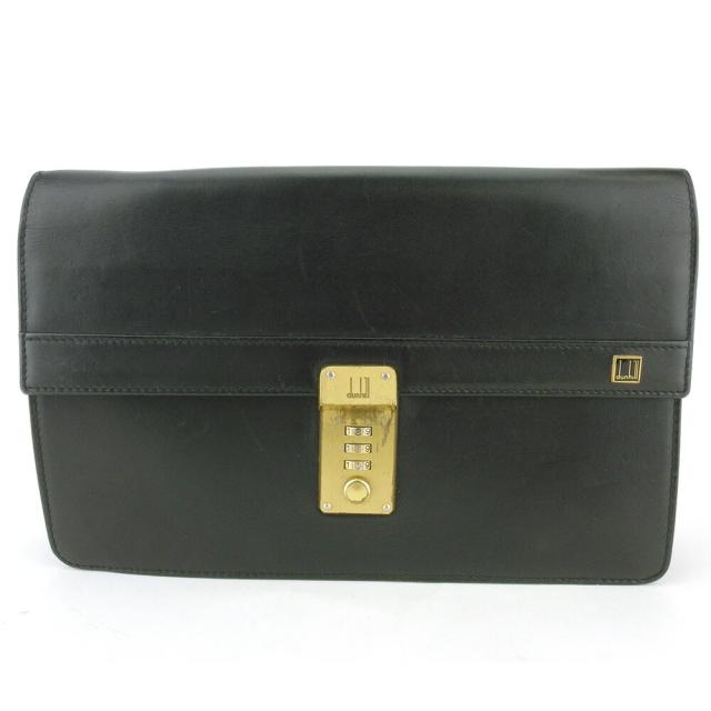 【BIGお買い物ラリー★30%OFFセール中】ダンヒル Dunhill クラッチバッグロゴプレート ブラック ゴールド レディース 中古