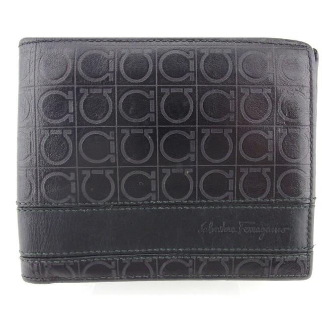 【BIGお買い物ラリー★30%OFFセール中】サルヴァトーレフェラガモ Salvatore Ferragamo 札入れガンチーニ柄 ブラック レディース 中古