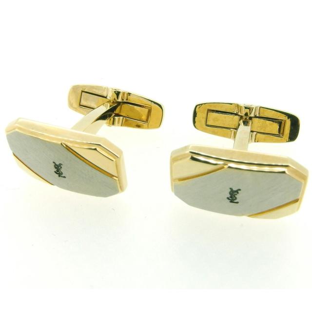 【X'masセール★30%OFF】サンローラン SAINT LAURENT カフスYSLロゴ スウィヴル式 シルバー ゴールド ブラック レディース 中古