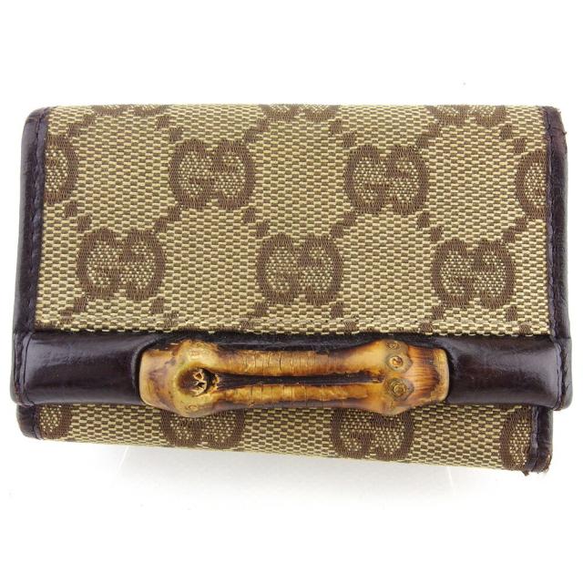 【BIGお買い物ラリー★30%OFFセール中】グッチ GUCCI キーケースGGキャンバス バンブー ベージュ ブラウン シルバー レディース 中古