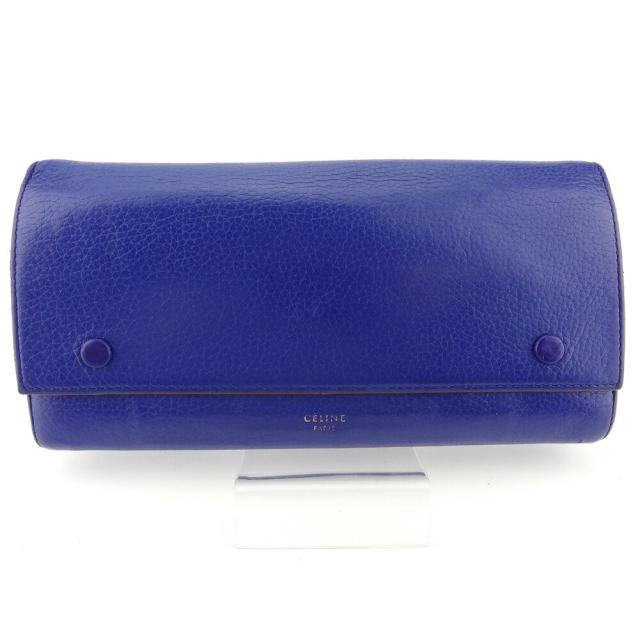 【BIGお買い物ラリー★30%OFFセール中】セリーヌ CELINE 長財布ロゴ ラージフラップマルチファンクション ブルー ゴールド ベージュ レディース 中古