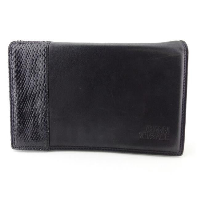 【BIGお買い物ラリー★30%OFFセール中】ジャンニ・ヴェルサーチ Gianni Versace クラッチバッグパイソン ブラック レディース 中古