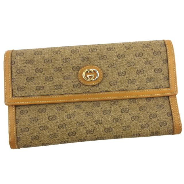 【BIGお買い物ラリー★30%OFFセール中】グッチ GUCCI 長財布マイクロGG オールドグッチ ベージュ ブラウン レディース 中古